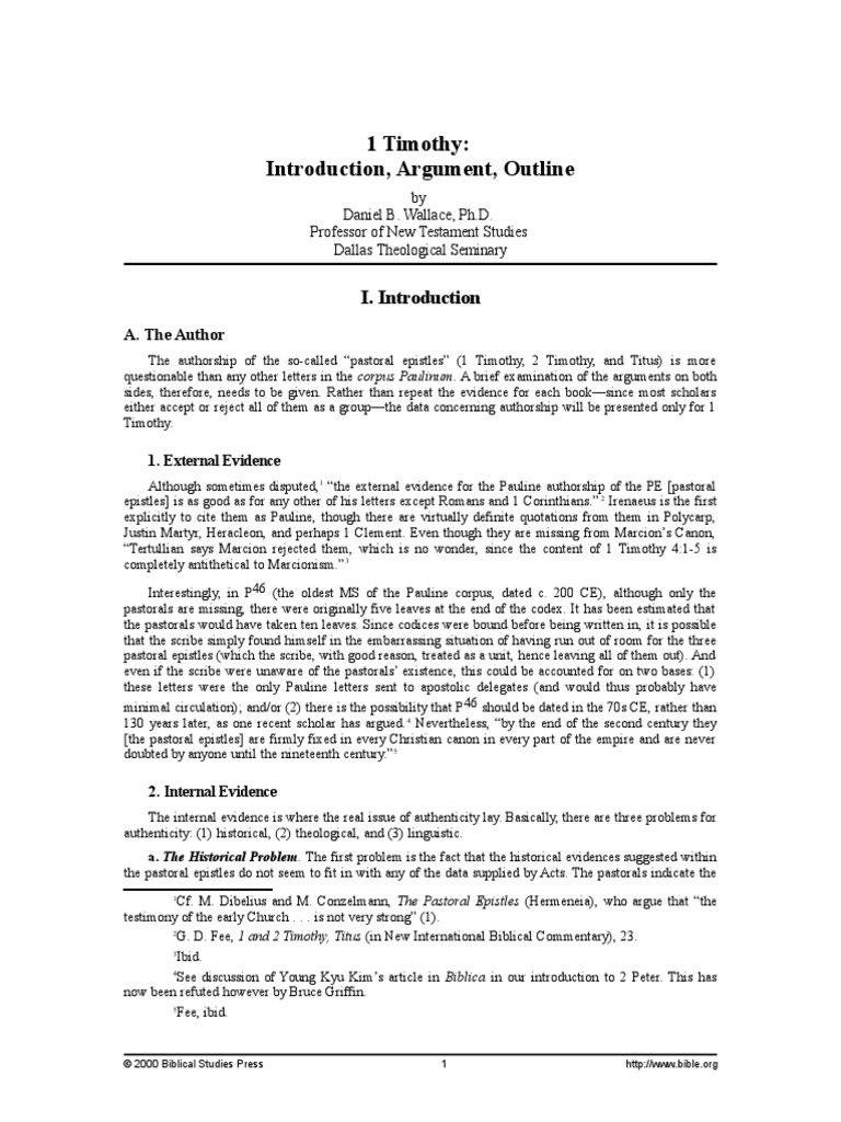 1 Timothy - An Outline for Study | Paul The Apostle | Elder (Christianity)