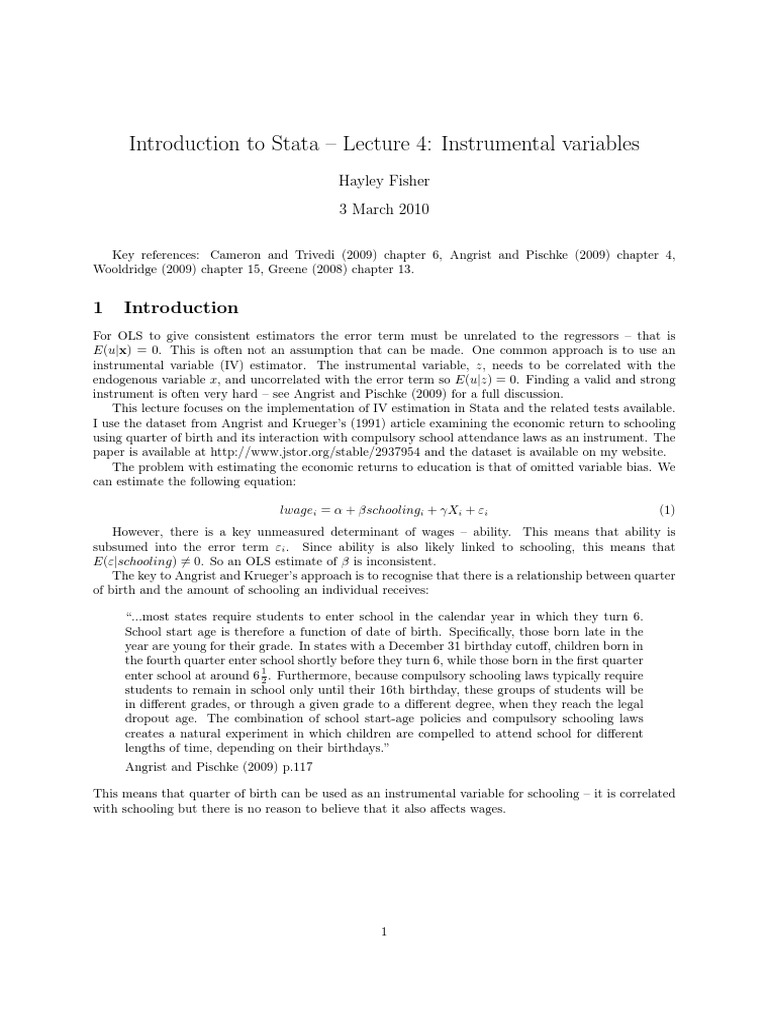 Instrumental Variables PDF | PDF | Instrumental Variable | Endogeneity (Econometrics)