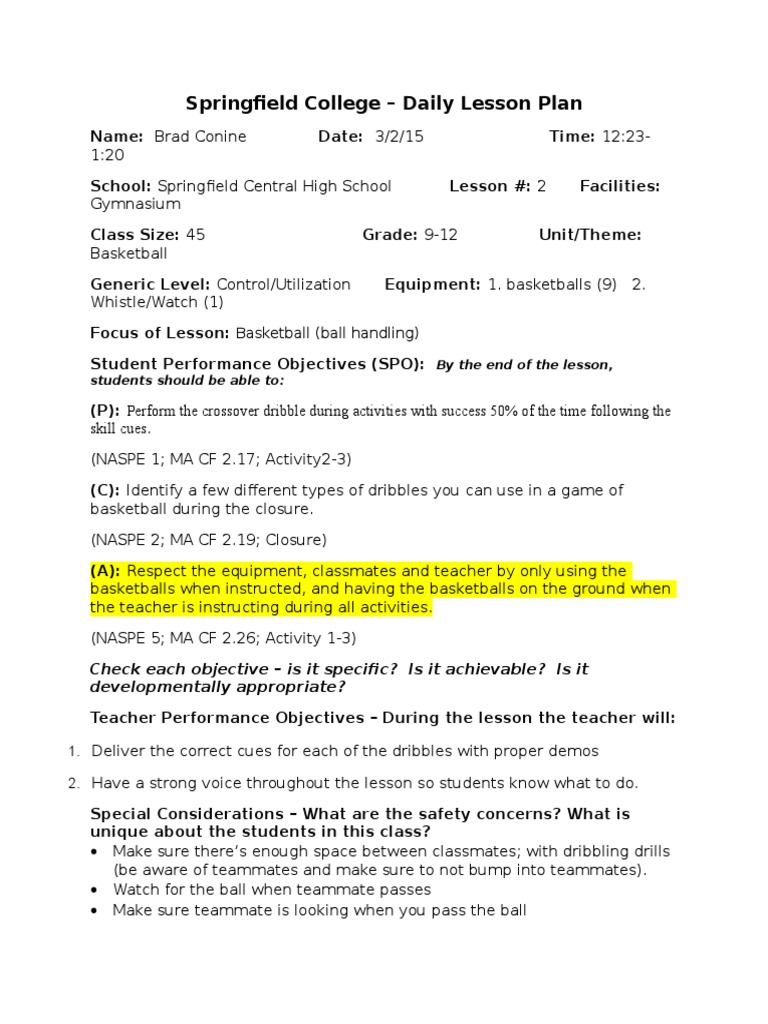 Basketball Lesson Plan for High School | PDF