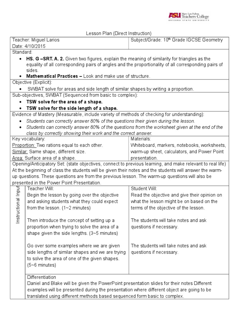 10th Grade Geometry: Similar Shapes | PDF | Shape | Lesson Plan