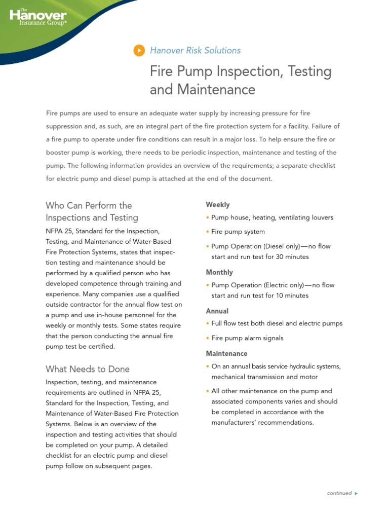 Fire Water Pump Checklist | PDF | Pump | Insurance