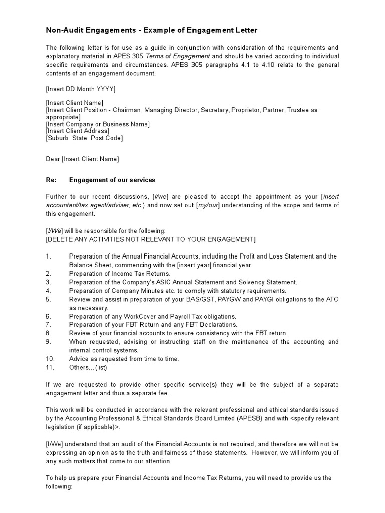 Non-Audit Engagement Letter Example | PDF | Taxes | Tax Return (United ...