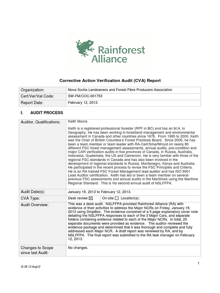 NCR Report | PDF | Forest Stewardship Council | Audit