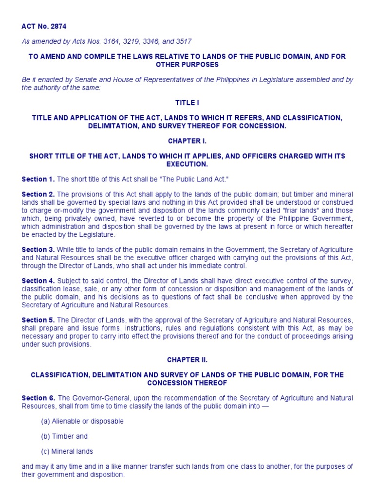 The Public Land Act: Provisions for the Classification, Survey, and ...