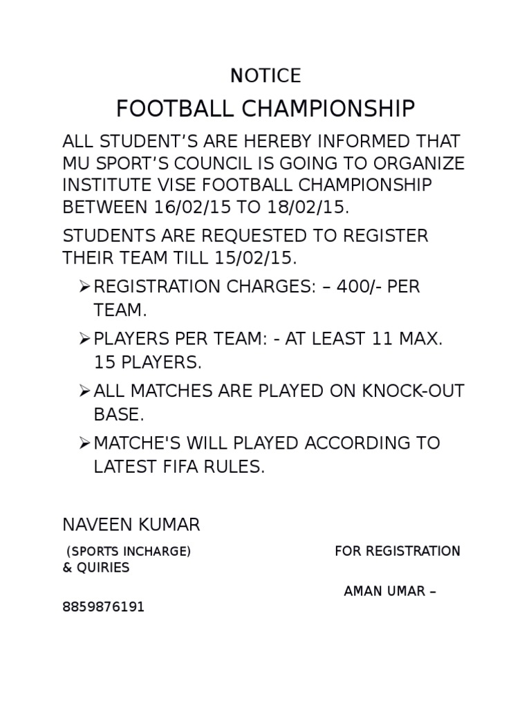 Football Championship: Notice | PDF