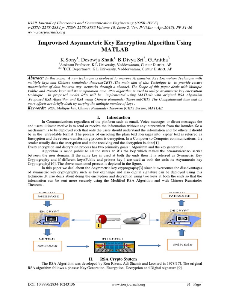 Improvised Asymmetric Key Encryption Algorithm Using Matlab Pdf Key 8430