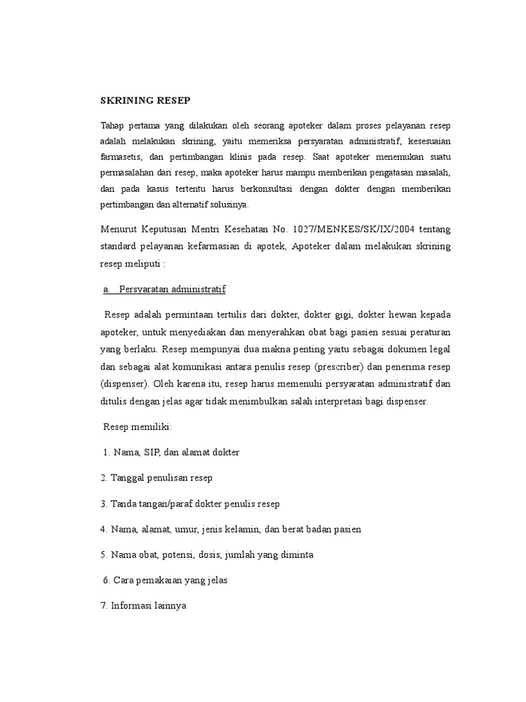 Skrining Resep | PDF | Pengembangan Diri