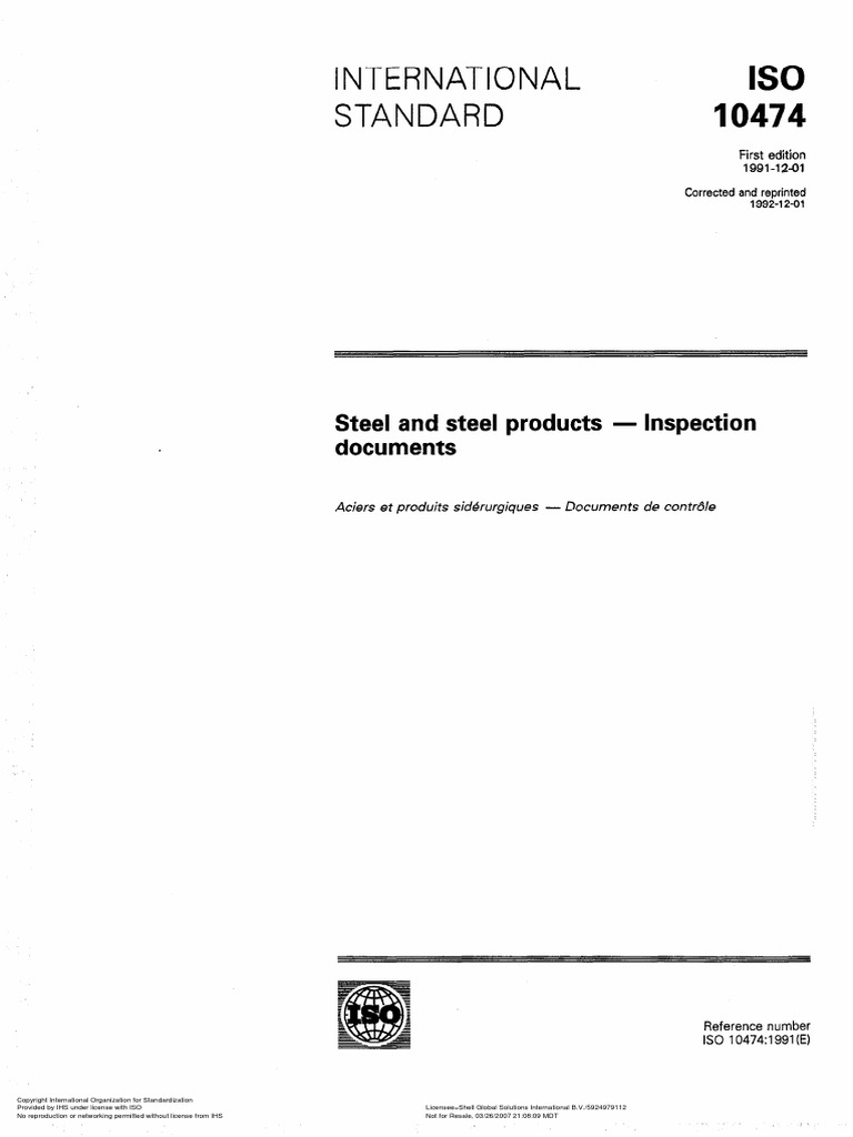 ISO 10474 1992 Steel and Steel Products | PDF | International ...