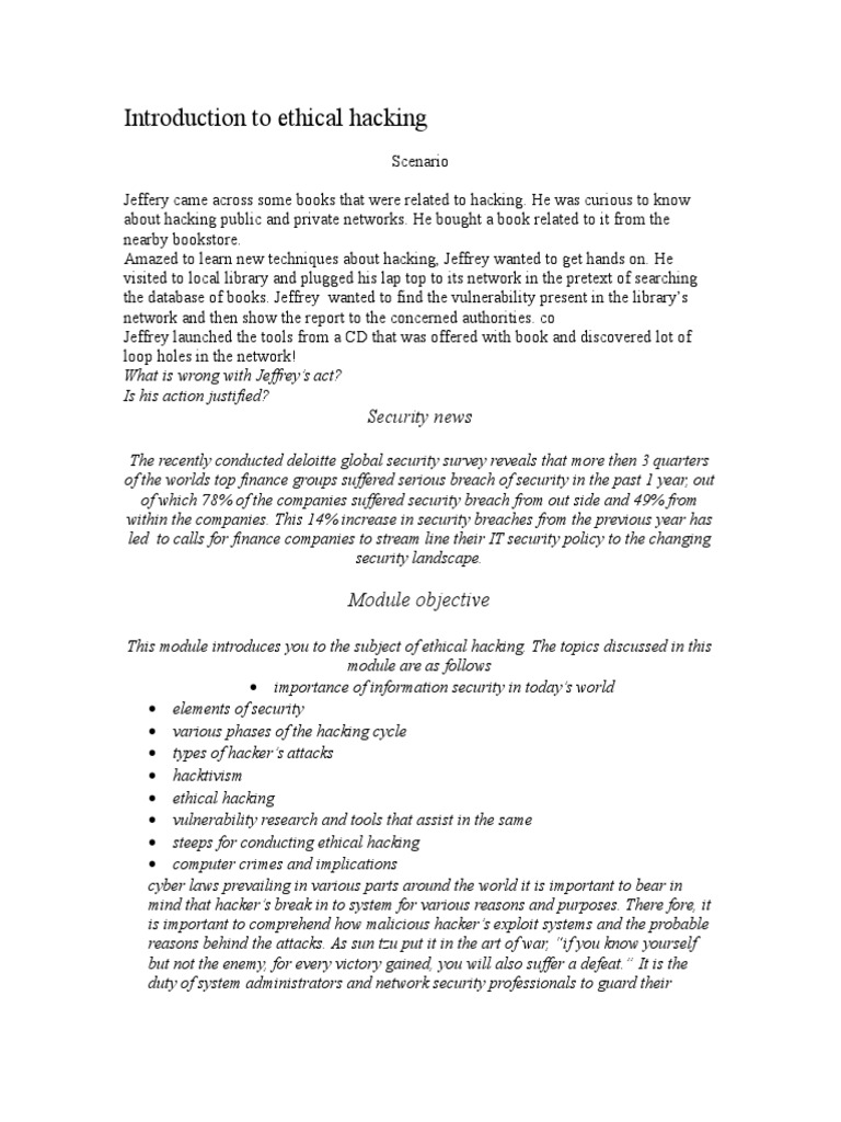 Introduction To Ethical Hacking | PDF | Vulnerability (Computing) | Security Hacker