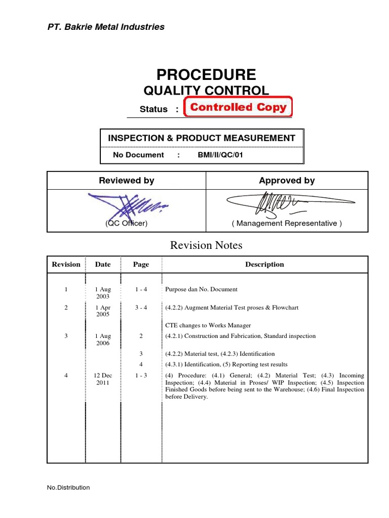 QC Procedure | PDF | Industries | Business
