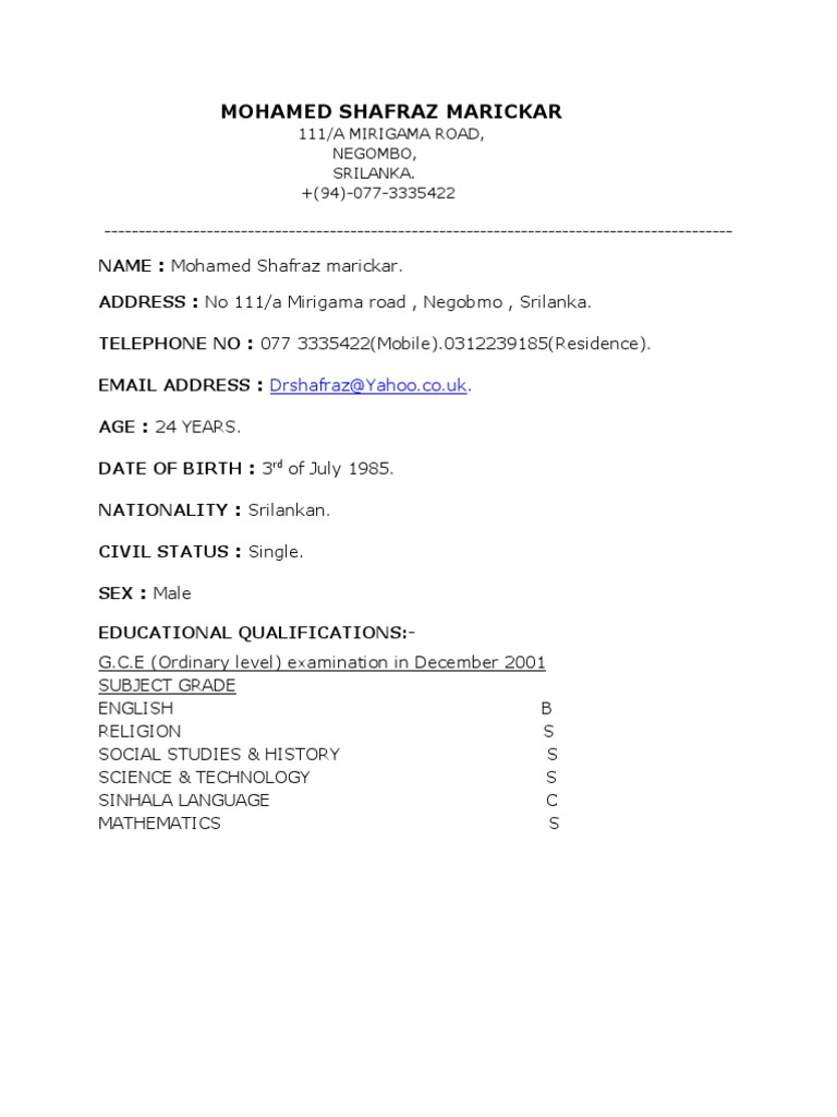 Resume of Mohamed Shafraz Marickar | PDF | Computer Science | Diploma