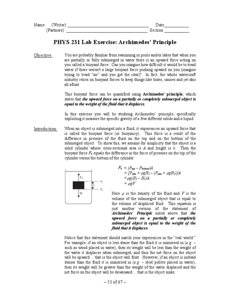 Archimedes Principle Lab