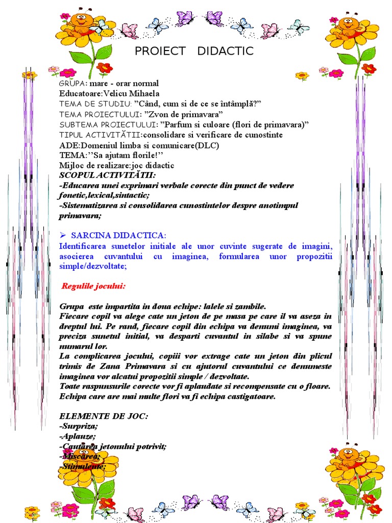 Proiect Didactic Gradinita | PDF