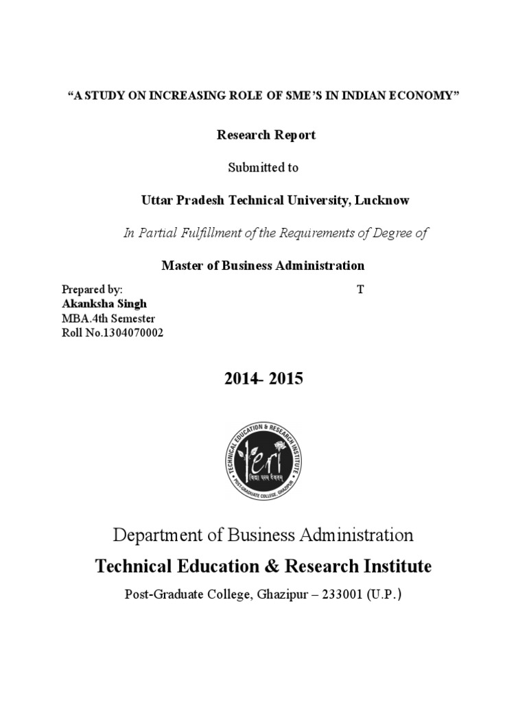 M.B.a. 4th Sem Project Report | Download Free PDF | Small And Medium Sized Enterprises | Economy ...