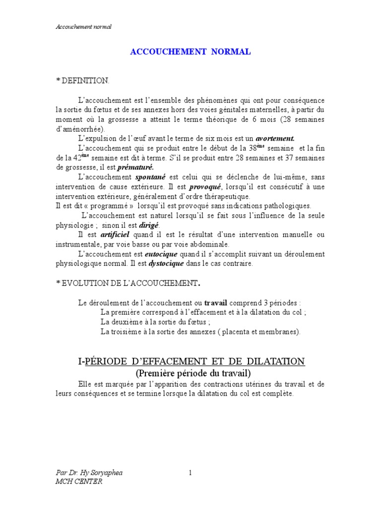 Accouchement Normal | PDF | Accouchement | Utérus