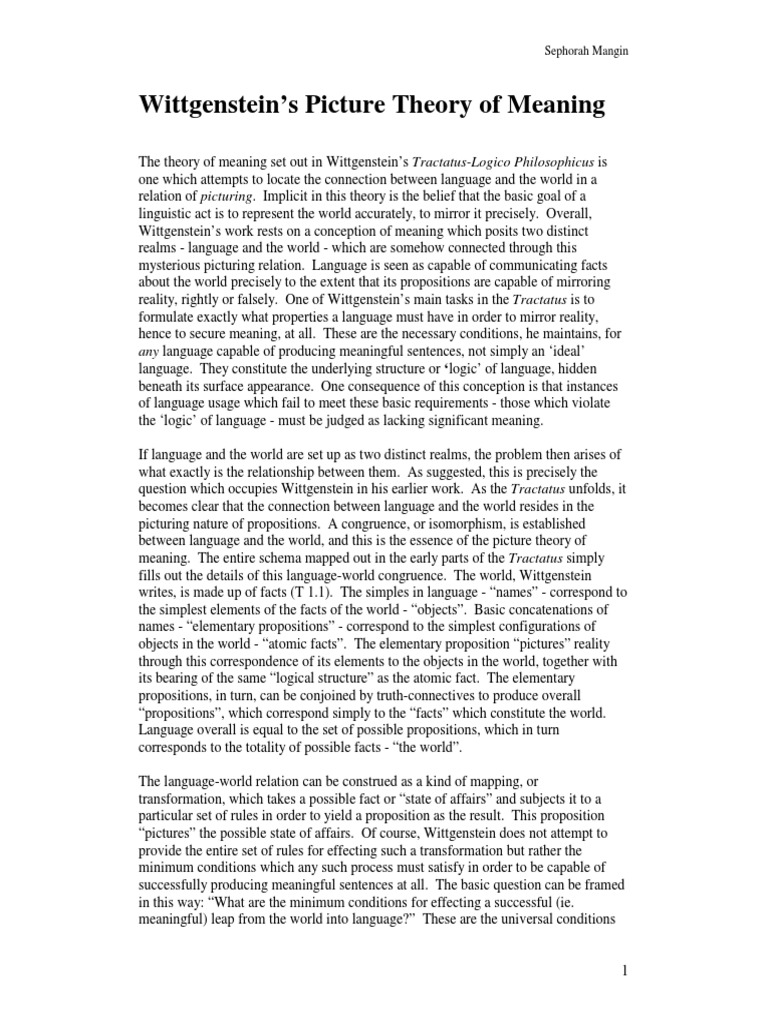 Wittgenstein Picture Theory Meaning | PDF | Proposition | Logic