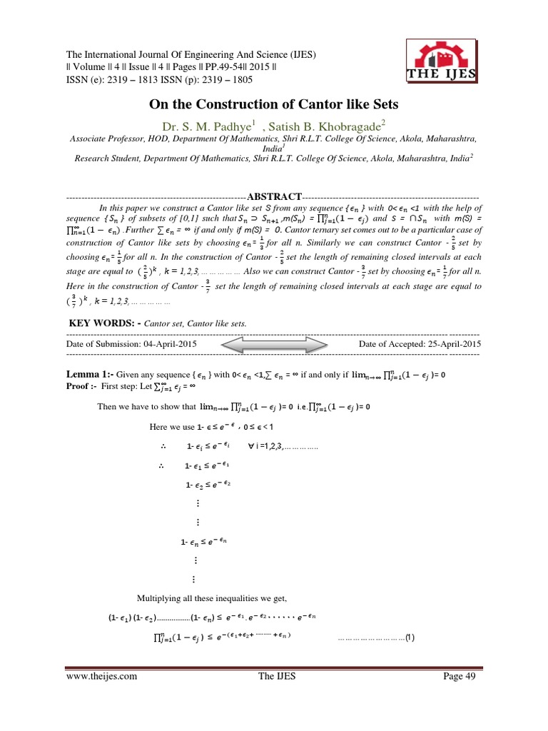 On The Construction of Cantor Like Sets | PDF | Interval (Mathematics) | Measure (Mathematics)