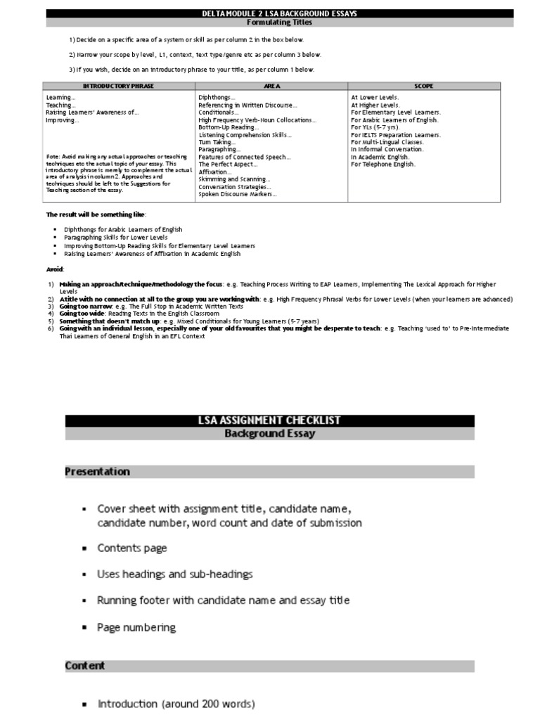 Template for the Cambridge DELTA LSA background essay and lesson plan ...