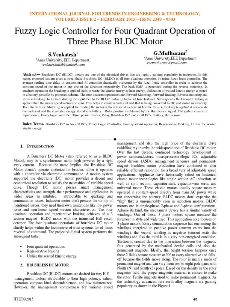 Fuzzy Logic Controller For Four Quadrant Operation of Three Phase BLDC ...