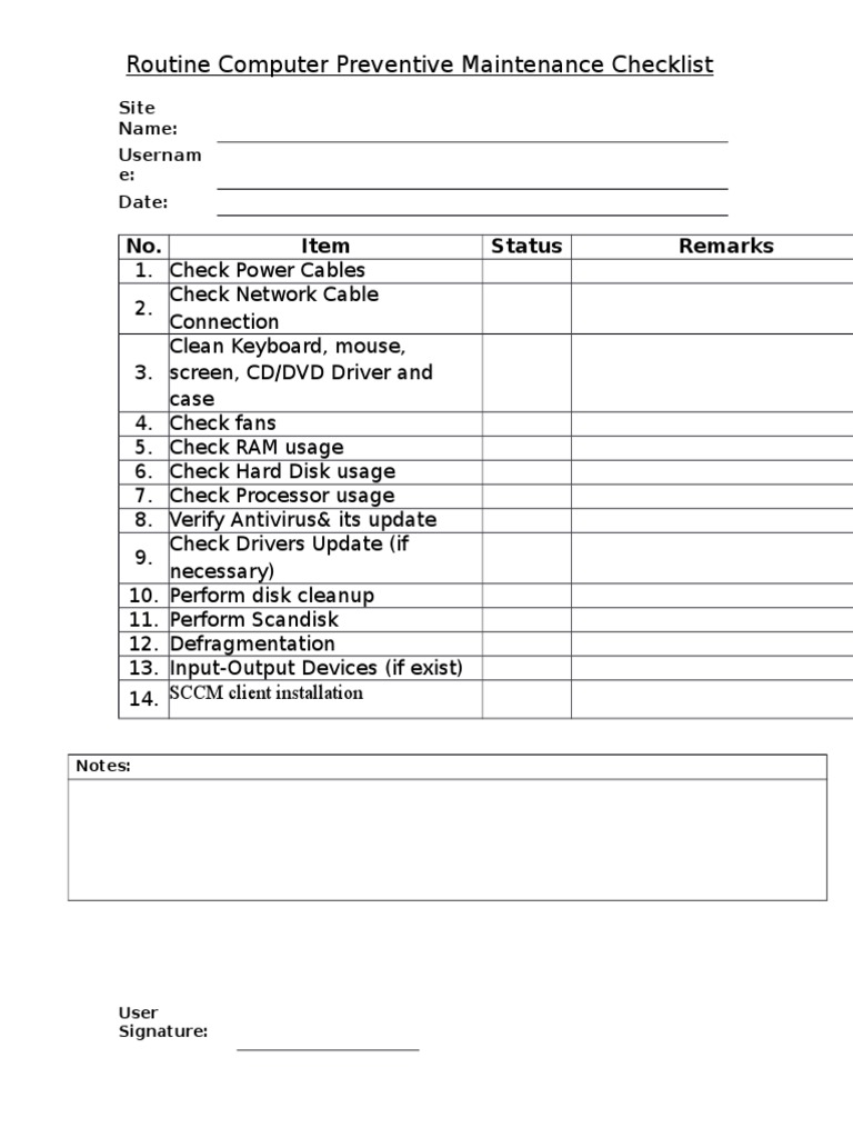IT Maintenance Checklist | PDF | Computers | Technology & Engineering