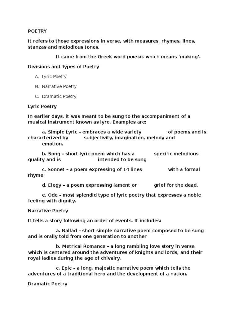 Lyric Poems Examples