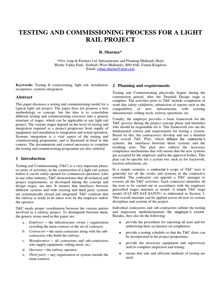 Testing Commissioning Process Light Rail Project | PDF | Specification ...
