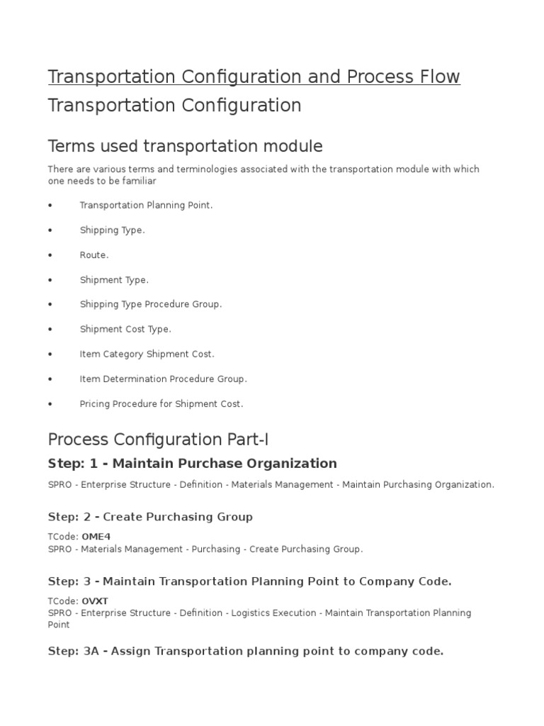 Transportation Configuration and Process Flow | PDF | Delivery ...