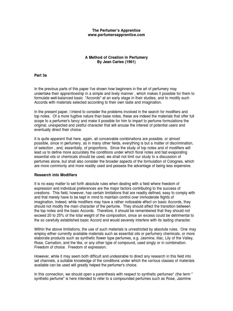 A Method of Creation and Perfumery by Jean Carles (Dec.1961) - 3a | PDF ...