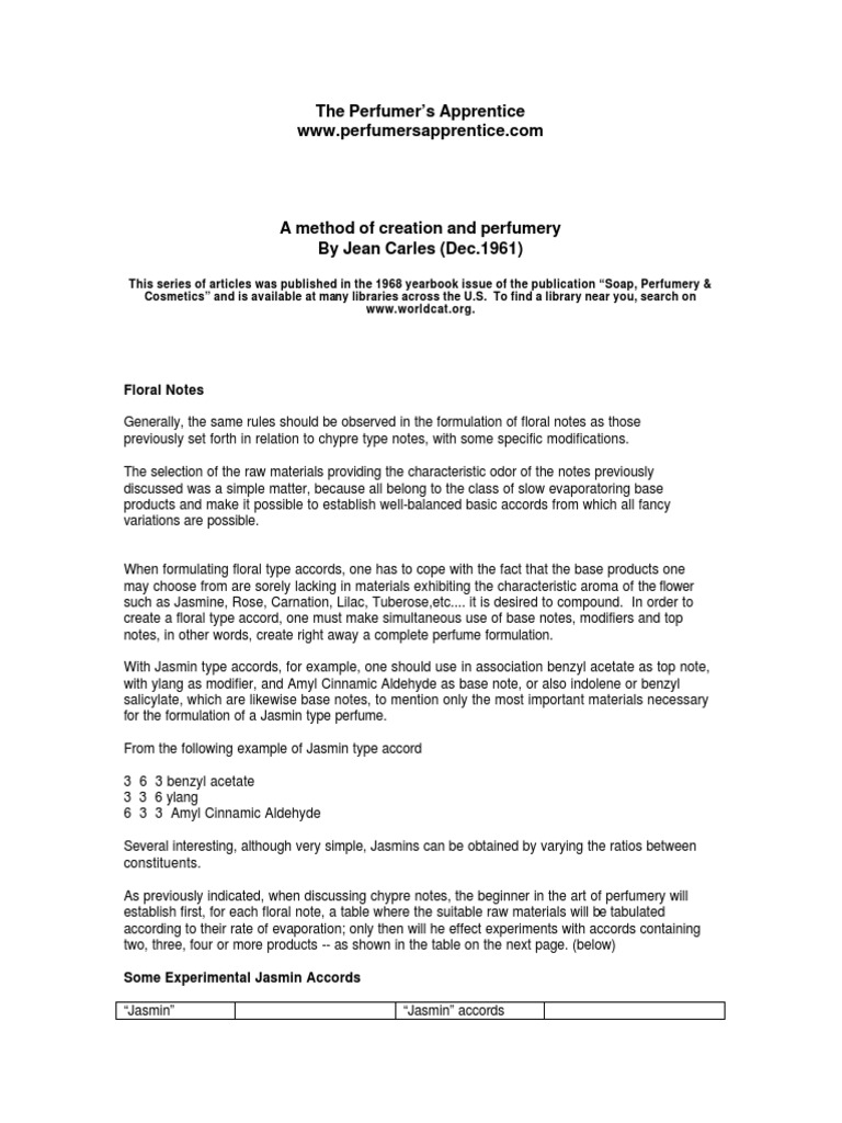 A Method of Creation and Perfumery by Jean Carles (Dec.1961) - 3c ...
