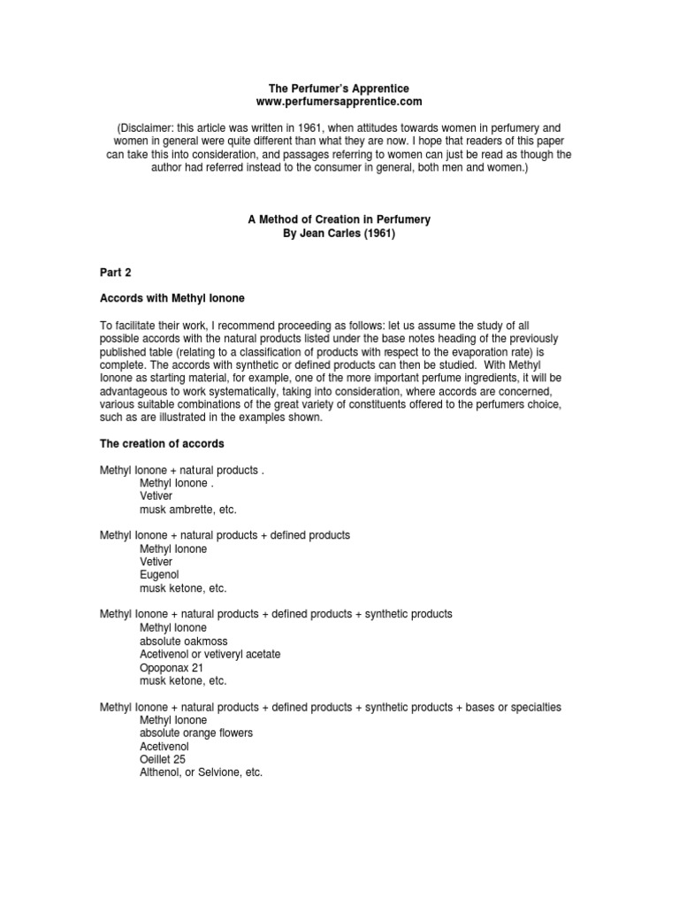 Jean Carles' Perfumery Creation Method | PDF