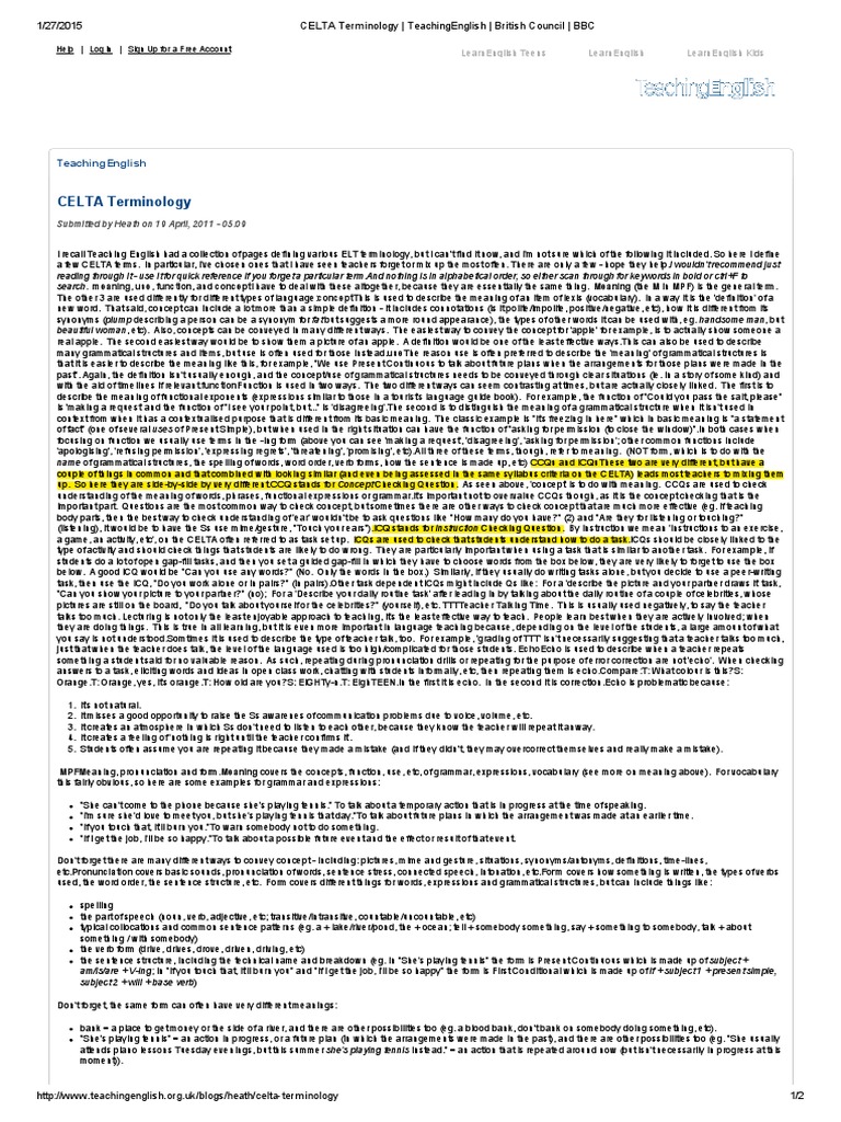 CELTA Terminology Guide | PDF | Verb | Sentence (Linguistics)