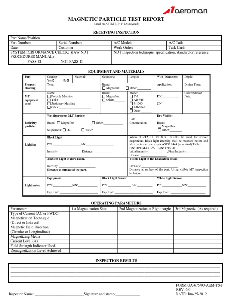 Magnetic Particle Test Report | PDF