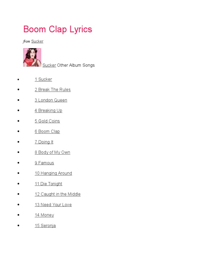 Boom Clap Lyrics by Charli XCX | PDF