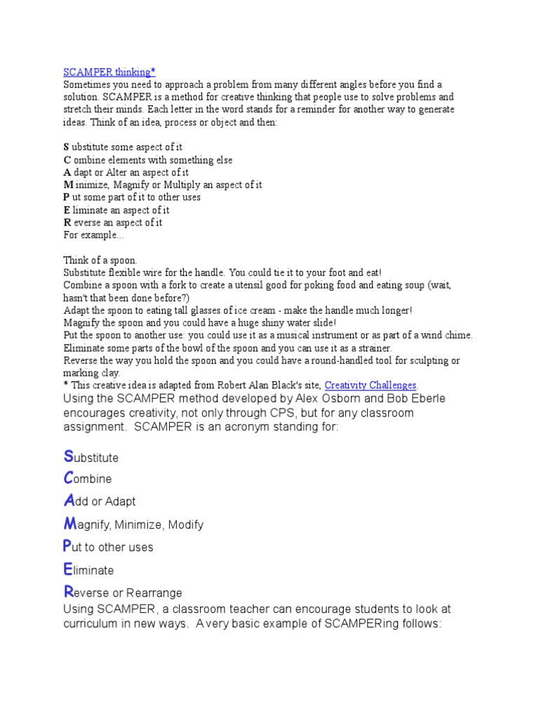 Creative Thinking Strategies Scamper Thinking | PDF | Invention ...