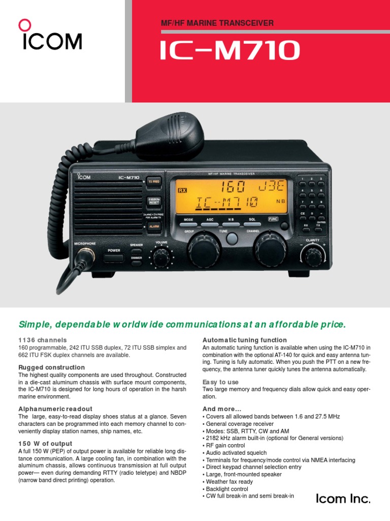 Icom_M-710 Marine Transceiver Brochure | Antenna (Radio) | Wireless