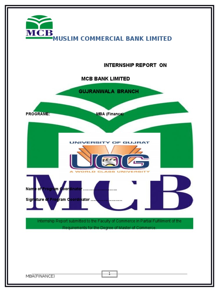 MCB Bank Internship Report 2025 | PDF | Cheque | Deposit Account