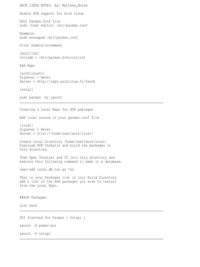 Arch Linux Notes | PDF | Utility Software | Computer Architecture