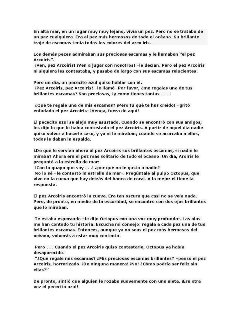 El Pez Arcoiris: Cuento y Colorear | PDF | Arco iris | Pescado