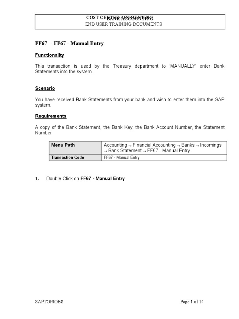 Manual Entry of Bank Statements in SAP | PDF | Banks | Financial ...