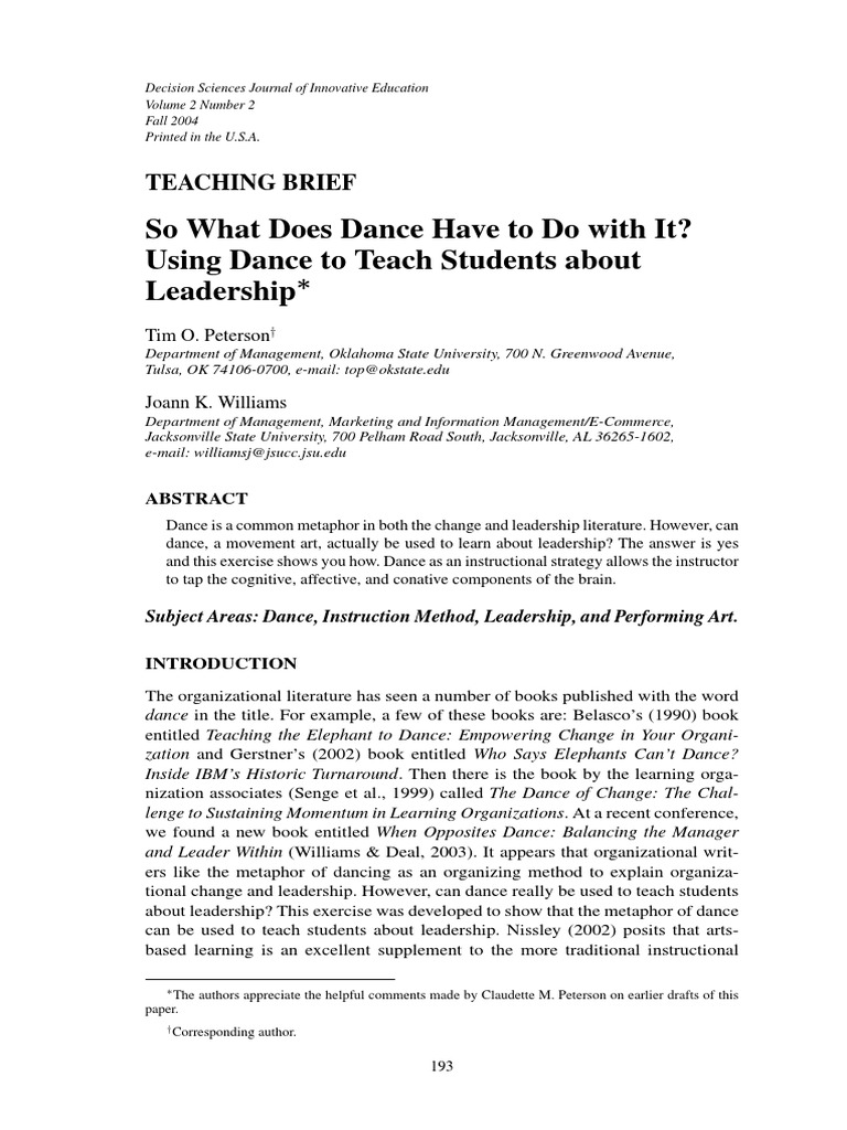 So What Does Dance Have to Do with It? Using Dance to Teach Students ...