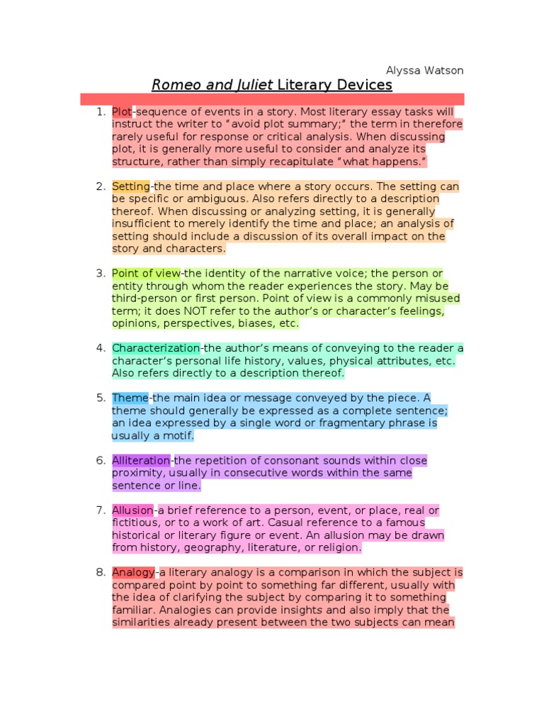 Romeo and Juliet Literary Devices | PDF