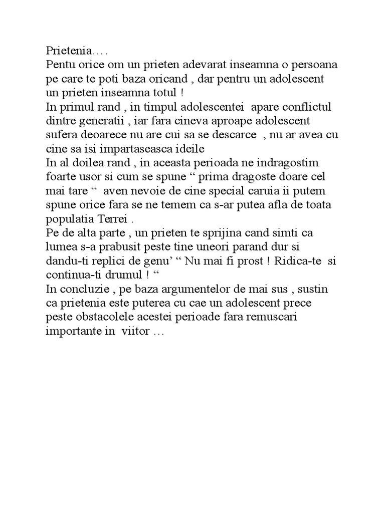 Text Argumentativ Despre Prietenie | PDF