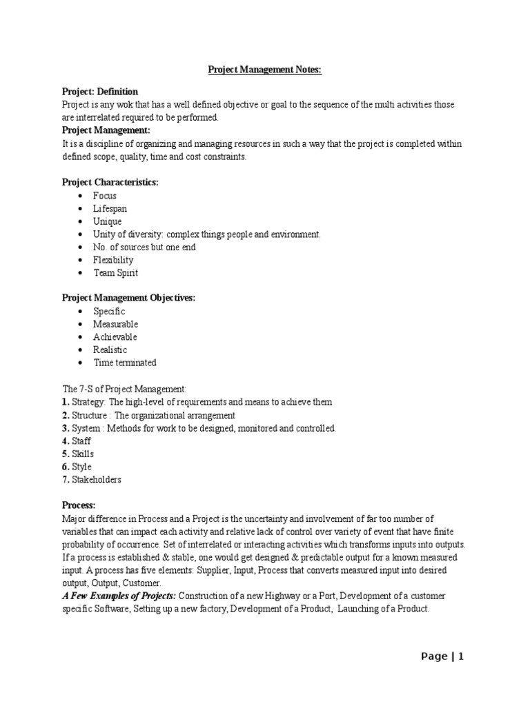 Project Management Notes | PDF | Project Finance | Project Management