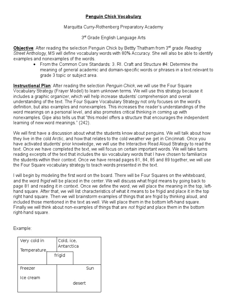 Penguin Chick Vocabulary | PDF | Vocabulary | Reading Comprehension