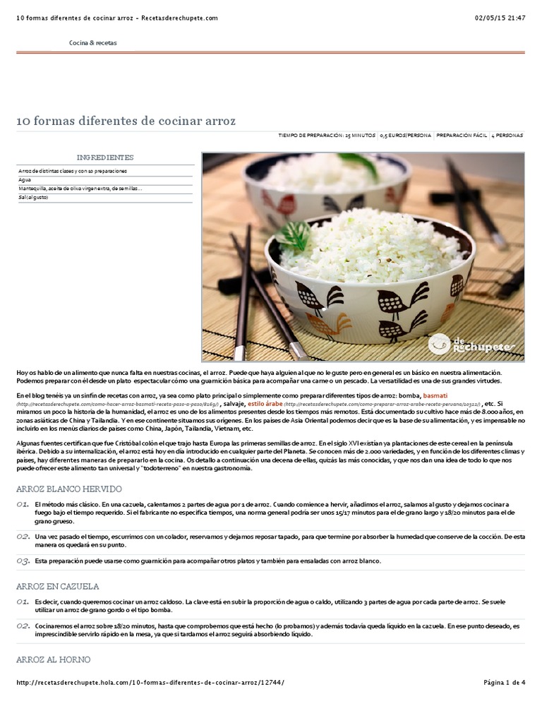 10 Formas Diferentes de Cocinar Arroz | PDF | Arroz | Caldo
