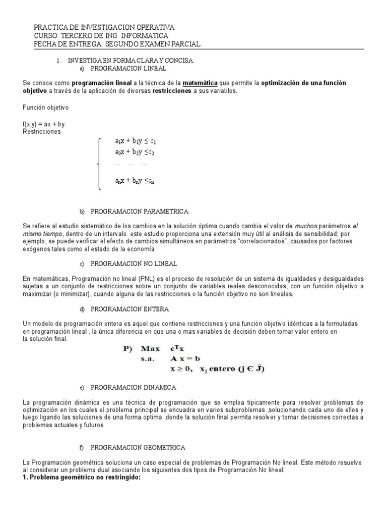 Practica de Investigacion Operativa | PDF | Programación lineal ...
