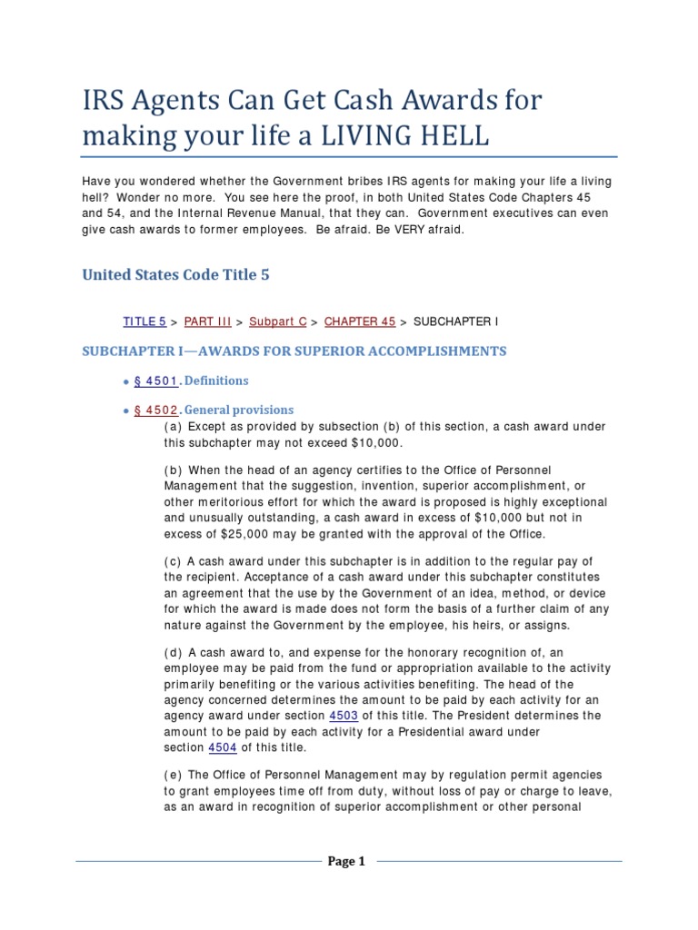 IRS Agents Can Get Cash Awards For Making Your Life A LIVING HELL | PDF ...