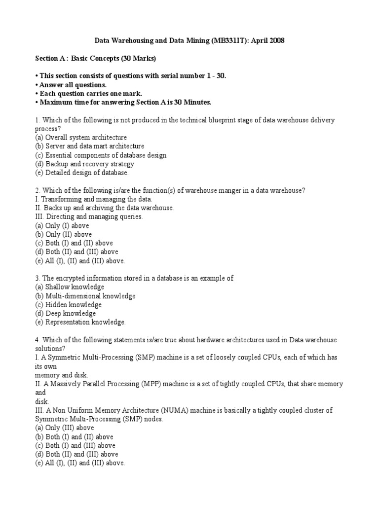(WWW - Entrance-Exam - Net) - ICFAI University MBA Data Warehousing and ... (WWW - Entrance-Exam - Net) - ICFAI University MBA Data Warehousing and ...