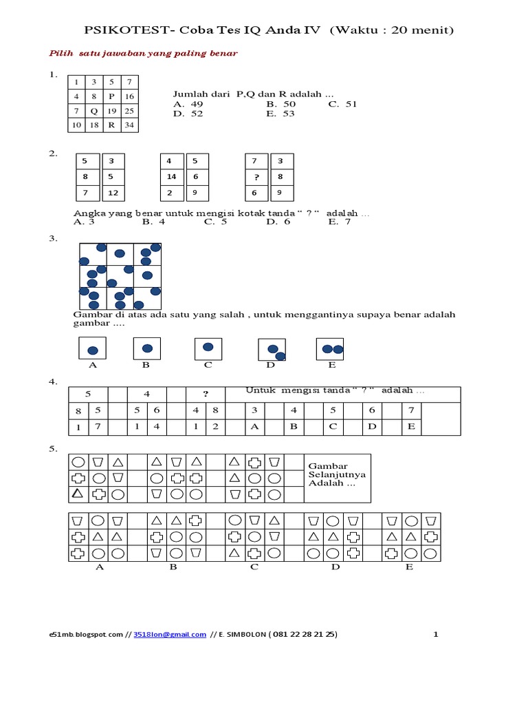 Contoh Soal Tes IQ untuk SMP | PDF | Metode & Bahan Ajar