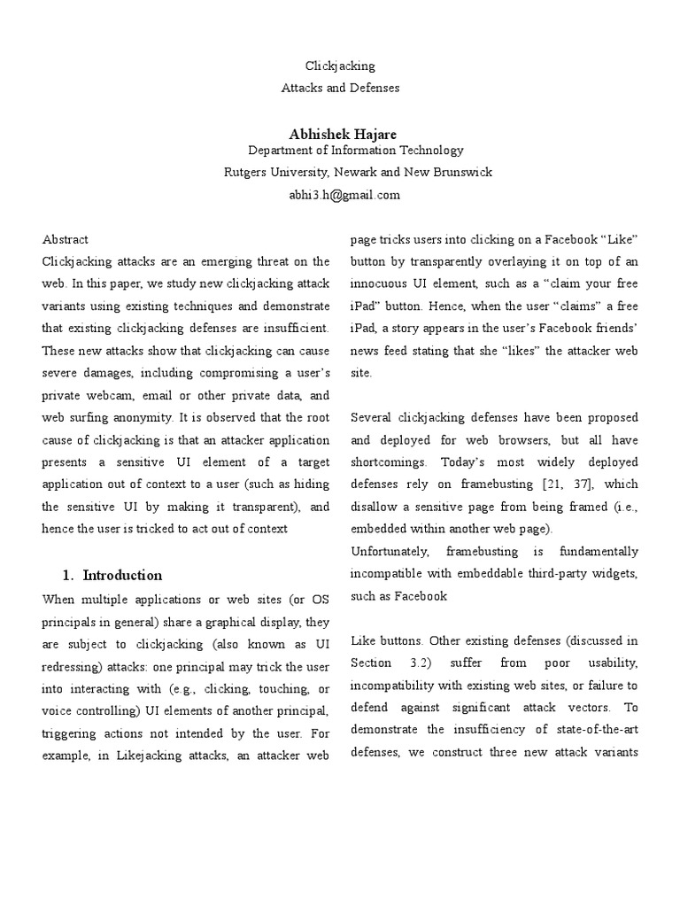 Clickjacking Research Paper | PDF | Cascading Style Sheets | World Wide Web